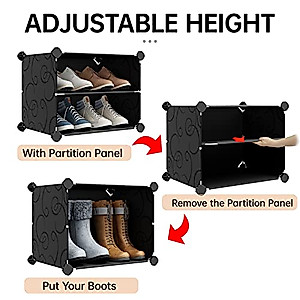 MAGINELS 8 Pair Portable Shoe Rack Small DIY Shoe Storage Shelves Closet Shoe Organizer Underbed Storage Organizer, Stackable, Black
