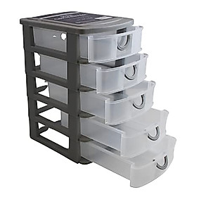5 Drawer Mini Plastic Organizer Makeup HBA Cosmetics Arts & Crafts Desktop Stationary (Gray)