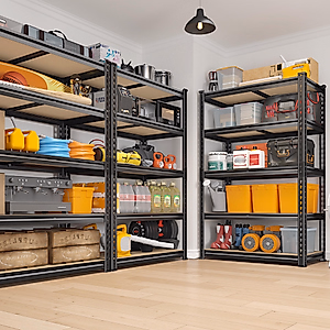 REIBII 2020LBS Storage Shelves 5 Tier Garage Shelving Heavy Duty Adjustable Garage Shelves, Utility Rack Shelf, Shelving Units for Storage Warehouse Pantry Closet, 35.5" W x 11.9" D x 72" H, Black