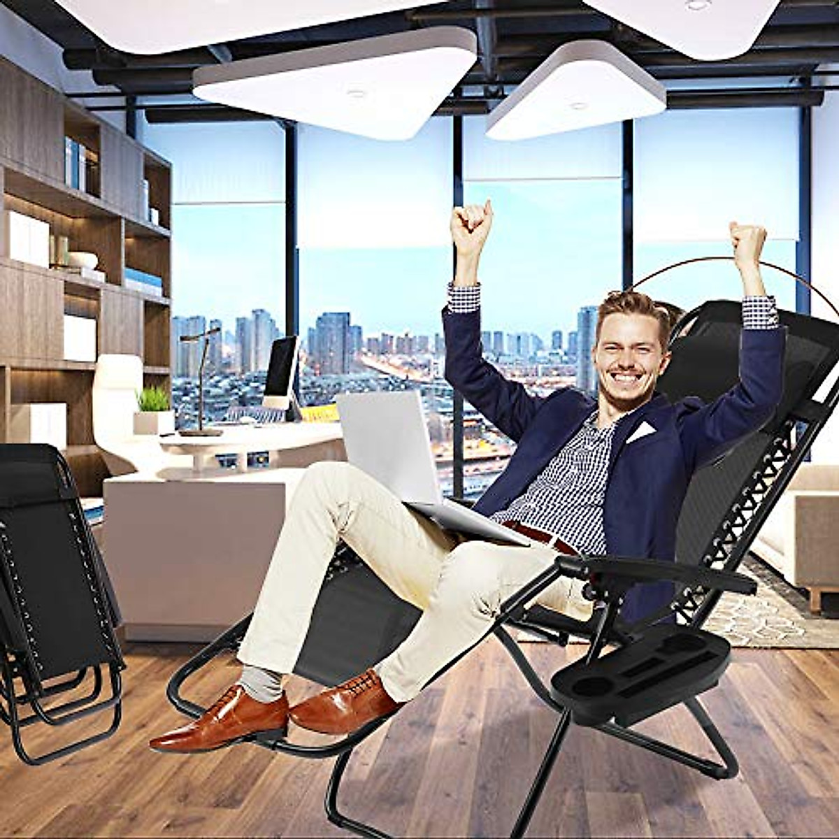 Zero Gravity Chair Patio Lounge Recliners Adjustable Lounge Outdoor Chairs with Pillows and Cup Holder for Backyard, Poolside, Garden, Pool, Beach, Lawn, Deck,Yard,Set of 2