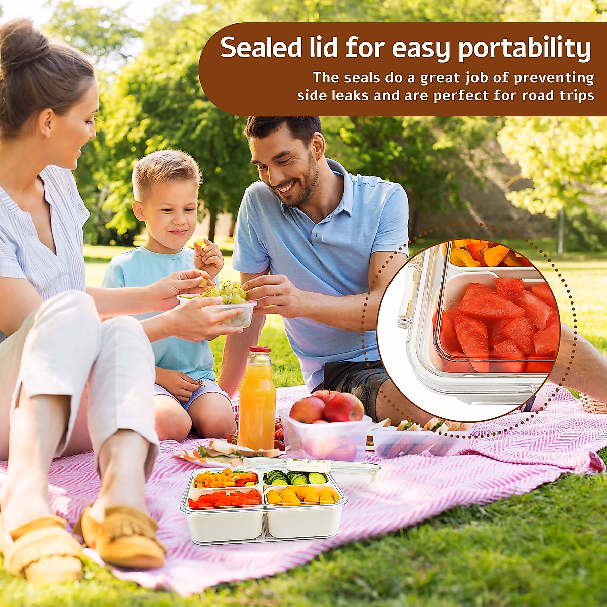 accep Snack Box Container,Divided Serving Rray with Lid,4 Compartment Snack Containers for Adults,Bento Box Adult Snackle Box Charcuterie Container for Candy,Fruits,Veggie,Perfect for Travel & Picnic