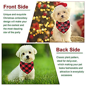 Yoochee Christmas Dog Bandana, Classic Plaid Embroidered Pet Bandana, Holiday Cotton Washable Dog Triangle Bibs Scarf, Pet Costume Accessories for Small Medium Large Dogs Cats Pets (Large, Red)