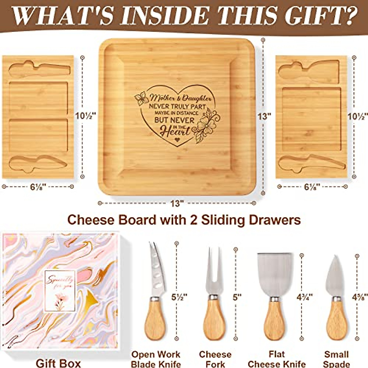 Fimibuke Gifts for Mom - Christmas Mom Gifts from Daughter Son Kids Husband Bamboo Best Mom Gift Cheese & Charcuterie Board Kitchen Cooking Serving Tray Xmas Birthday Present for Women Wife