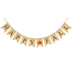 Happy Fall Burlap Banners Thanksgiving Pumpkin Burlap Banners Garlands for Fireplace Mantel Decoration Rustic Happy Fall Banner for Thanksgiving Party Supplies