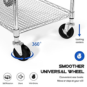 YNN Metal Utility Rolling Cart, 990lbs Capacity 3 Tier Heavy Duty NSF Rolling Chrome Trolley Cart with Wheels & Wire Shelving & Handle Bar-Storage Carts on Wheels for Kitchen, Office, Outdoor,Serving
