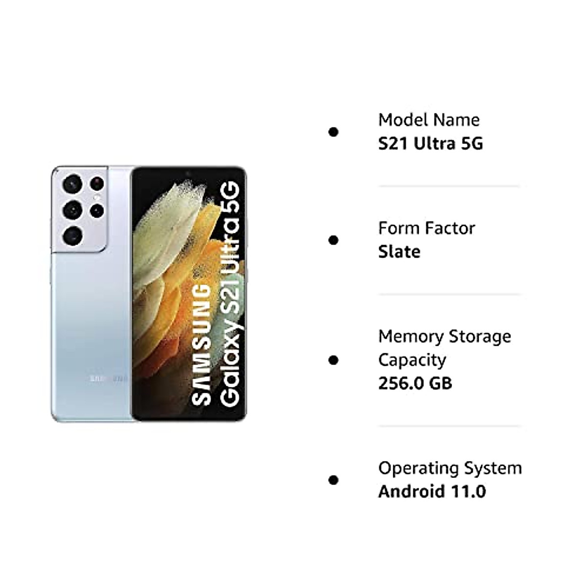 Samsung Galaxy S21 Ultra 5G SM-G998B/DS 256GB 12GB RAM Factory Unlocked (GSM Only | No CDMA - not Compatible with Verizon/Sprint) International Version - Phantom Silver