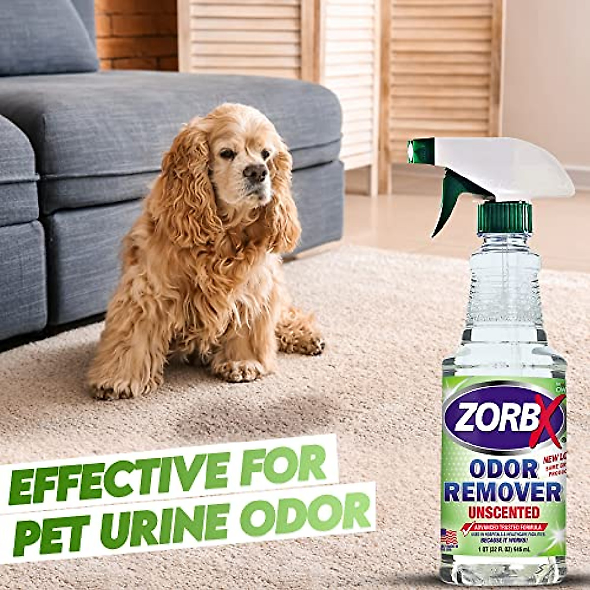 ZORBX Unscented Odor Remover Spray - Perfect Solution for Strong Odor | Advanced Trusted Formula & Fast-Acting Odor Eliminator for Dog, Cat, Puppy (32oz.)