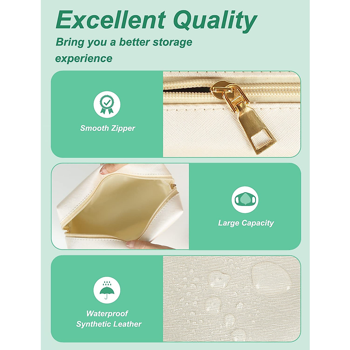 besharppin Preppy Makeup Bag, Synthetic Leather Patch Cosmetic Bag with SKIN Chenille Letter for Travel, Gift for Girlfriend or Wife, Present for Girls, Daughter, Sister and Mother