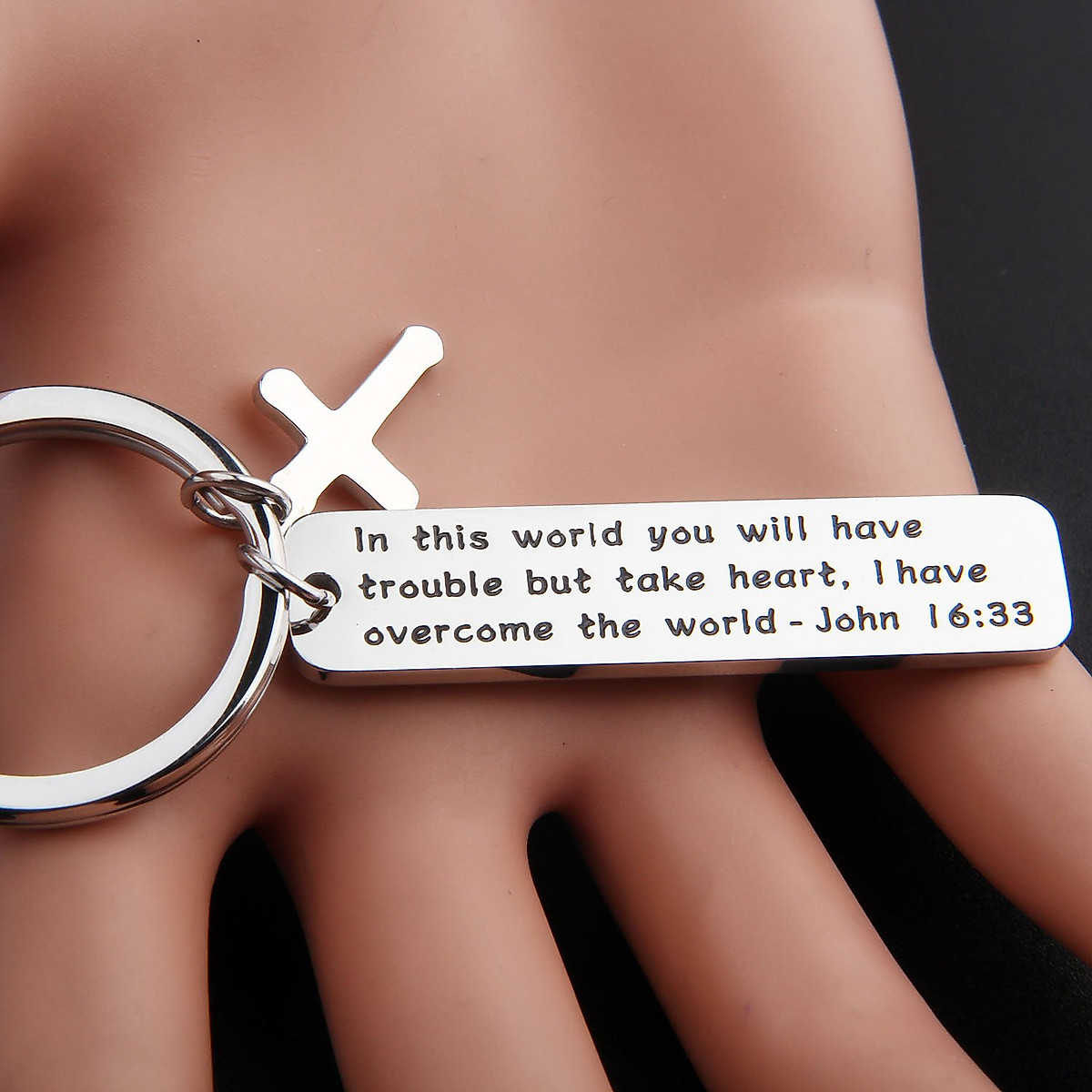 MAOFAED Religious Jewelry But Take Heart I Have Overcome the World Bible Verse Keychain Inspirational Biblical Quote Gift (KR-overcome the world)