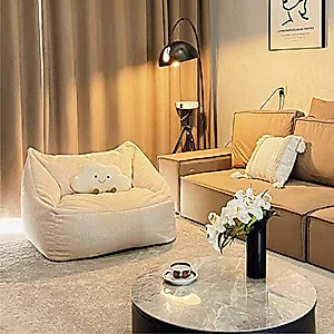 Bean Bag Chair Top Faux Cashmere Fleece Bean Bag Cover No Filler Adult Beanbag Chair Pouf Ottoman Sac Nest Floor Seat Sofa Couch Living Room Furniture (Color : Beige, Size : Empty Cover)