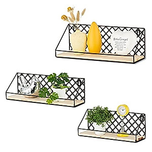 Sziqiqi Floating Shelves for Wall Storage Mounted Shelf-Set of 3 Rustic Wood Wall Shelving for Bathroom Bedroom Kitchen Living Room Office Plant Book (Black)