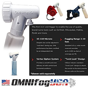 OmniFog ULV Cold Fogger – Adapter for Milwaukee, Makita, Ryobi, Bosch, and Most Major Brand Blowers – Adjustable 10-110 Micron Mister Fog, Fertilize or Clean (16 OZ Adapter & Reservoir)