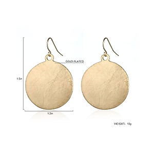 HONGYE Brushed Gold Silver Rose Gold Colored Round Disc Shaped Drop Earring Hook Earring