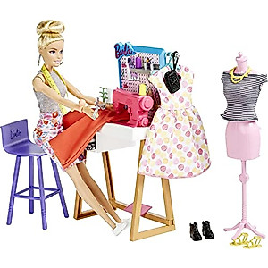 Barbie Fashion Designer Doll & 25+ Accessories, Studio Playset Includes Furniture, Sewing Machine & Mannequin, Blonde Doll