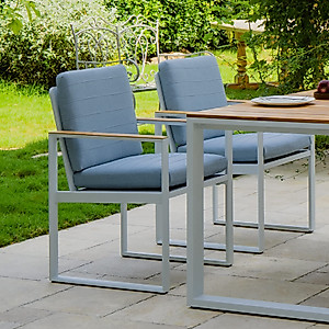 LebenLiebe Outdoor Dining Chair Set Patio Dining Chairs Set of 2 with Seat Cushions Aluminum Outdoor Furniture Chair with Teak Armrest for Garden,White Frame