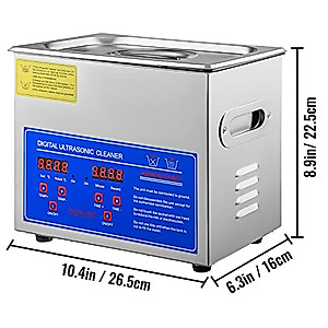 VEVOR Ultrasonic Cleaner with Digital Timer & Heater, Professional Ultra Sonic Jewelry Cleaner, Stainless Steel Heated Cleaning Machine for Glasses Watch Rings Small Parts Circuit Board (3L)