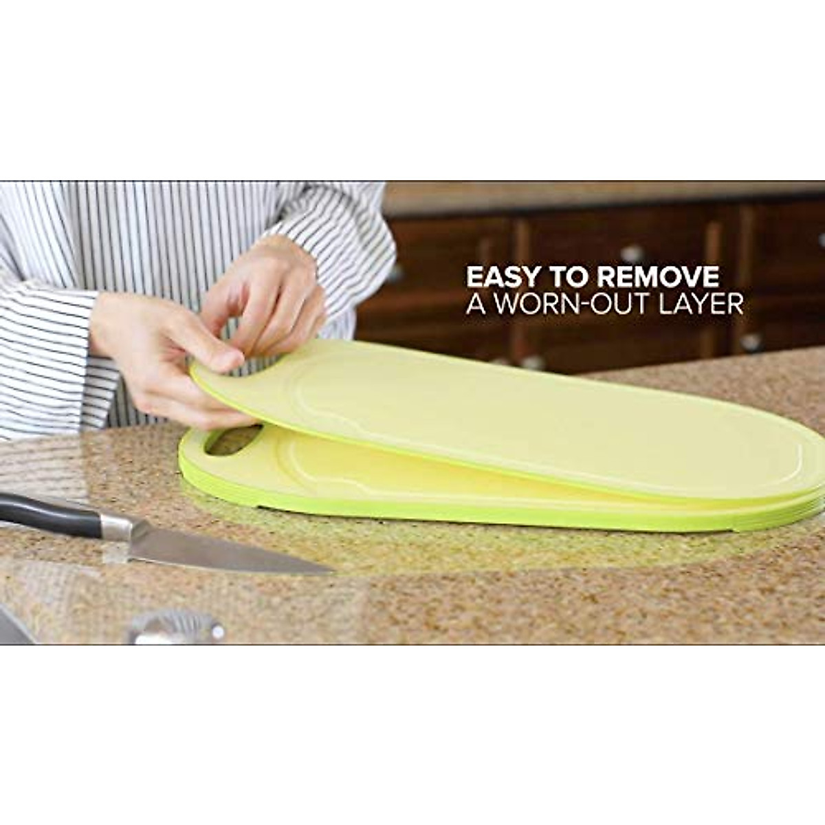 Kylermade (5 Layers) Multi-Layer Non-Slip Cutting Board, Innovative 5 layered construction, 5 Kitchen Chopping Boards for Price of 1, BPA Free, Non Porous, Dishwasher Safe, Juice Grooves (Blue)