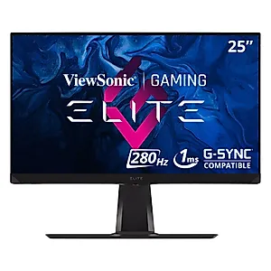 ViewSonic XG250 25 Inch 1080P 1MS 280Hz IPS Gaming Monitor With GSYNC Compatible, HDR400, RGB Lighting, And Advanced Ergonomics For Esports