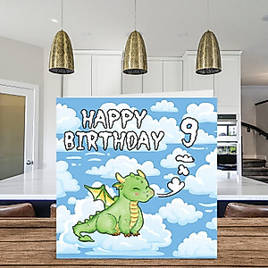 9th Birthday Card Unisex - Cute Dragon - Happy Birthday Card 9 Year Old, 5.7 x 5.7 Inch Greeting Card for Son Daughter Brother Sister Grandson Granddaughter Niece Nephew Cousin