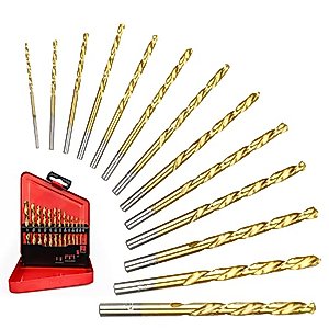 wesleydrill 13PCS Left Hand Drill Bit Set 1/16"-1/4" Titanium Twist Reverse Drill Bits Fit for Cutting Metal, Cast Iron, Hard Plastics and Wood, and Softer Materials