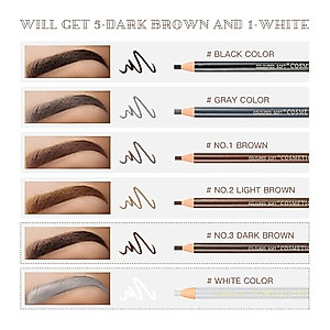 LSxia Waterproof Eye-Brows Pen-cil Set, Pull Cord Peel-off Eyebrow Pencil Microblading Eyebrow Pen Supplies Kit, White Eye-Liner Pencil and Eyebrows Tool Tattoo Makeup For Marking (5+1 Dark Brown)