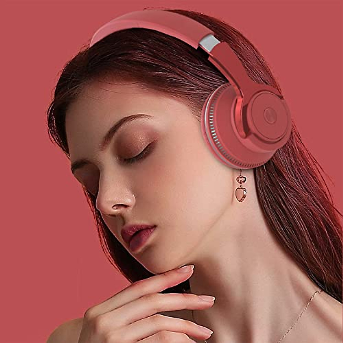 MIANHT Active Noise Cancelling Headphones Hi-Res Audio Deep Bass Ear Cups for Travel Home Office Wireless Over Ear Bluetooth Headsets (Red)