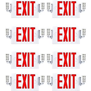 8 Pack Double Sided LED Emergency EXIT Sign Combo, Two LED Lights, Backup Battery, US Standard Red Letter Emergency Exit Lighting, Commercial Grade, 120-277V, Fire Resistant (UL 94V-0)