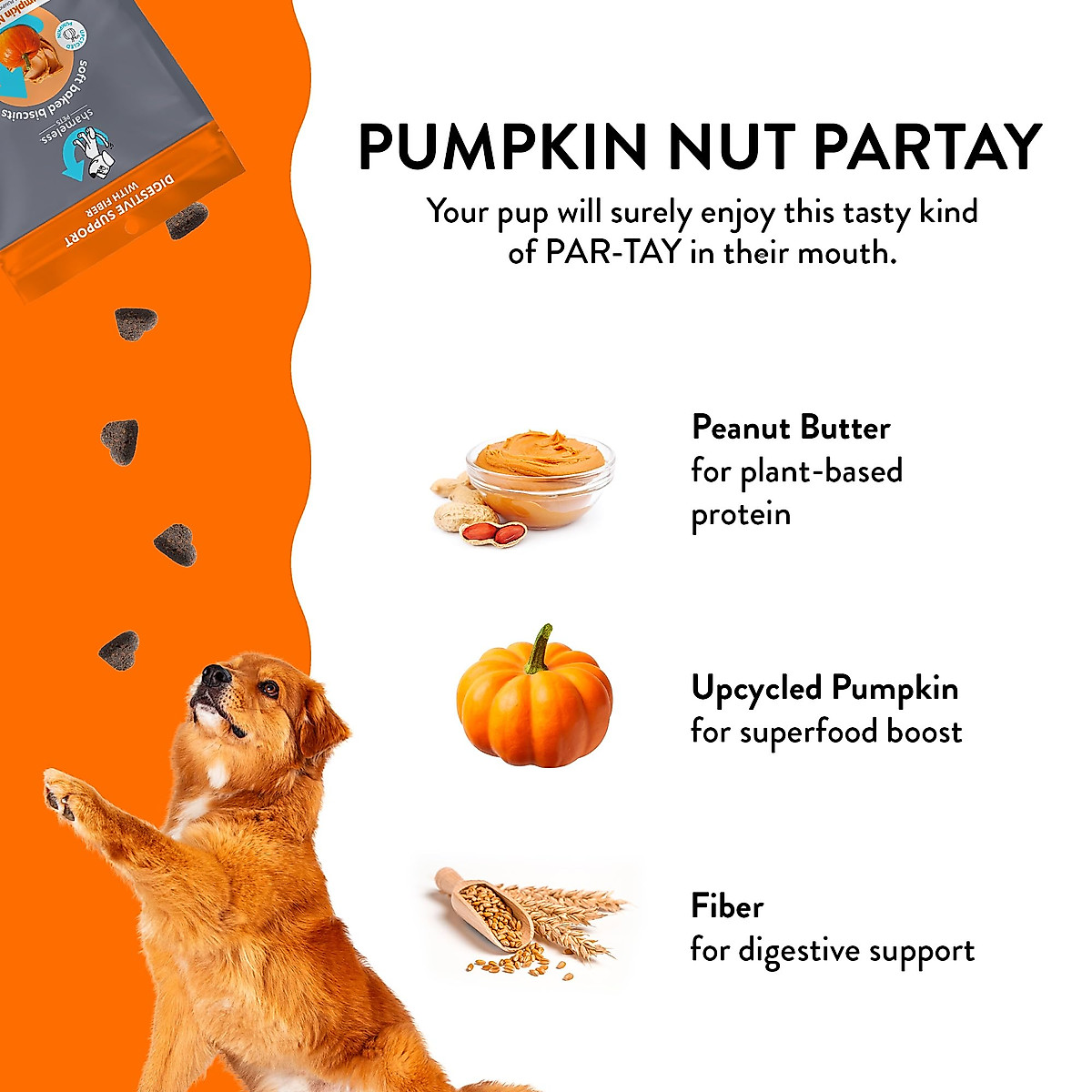 Shameless Pets Soft-Baked Dog Treats, Pumpkin Nut Partay - Natural & Healthy Dog Chews for Digestive Support with Fiber - Dog Biscuits Baked & Made in USA, Free from Grain, Corn & Soy - 3-Pack