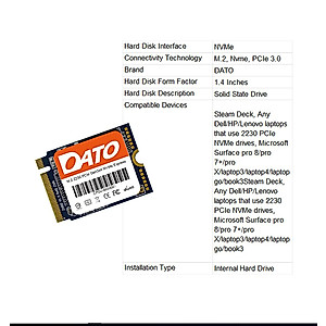 DATO 1TB SSD M.2 2230, NVMe 1.3 PCIe Gen3x4, Internal Solid State Drive, Up to 2500/1700 MB/s, DP330 Series