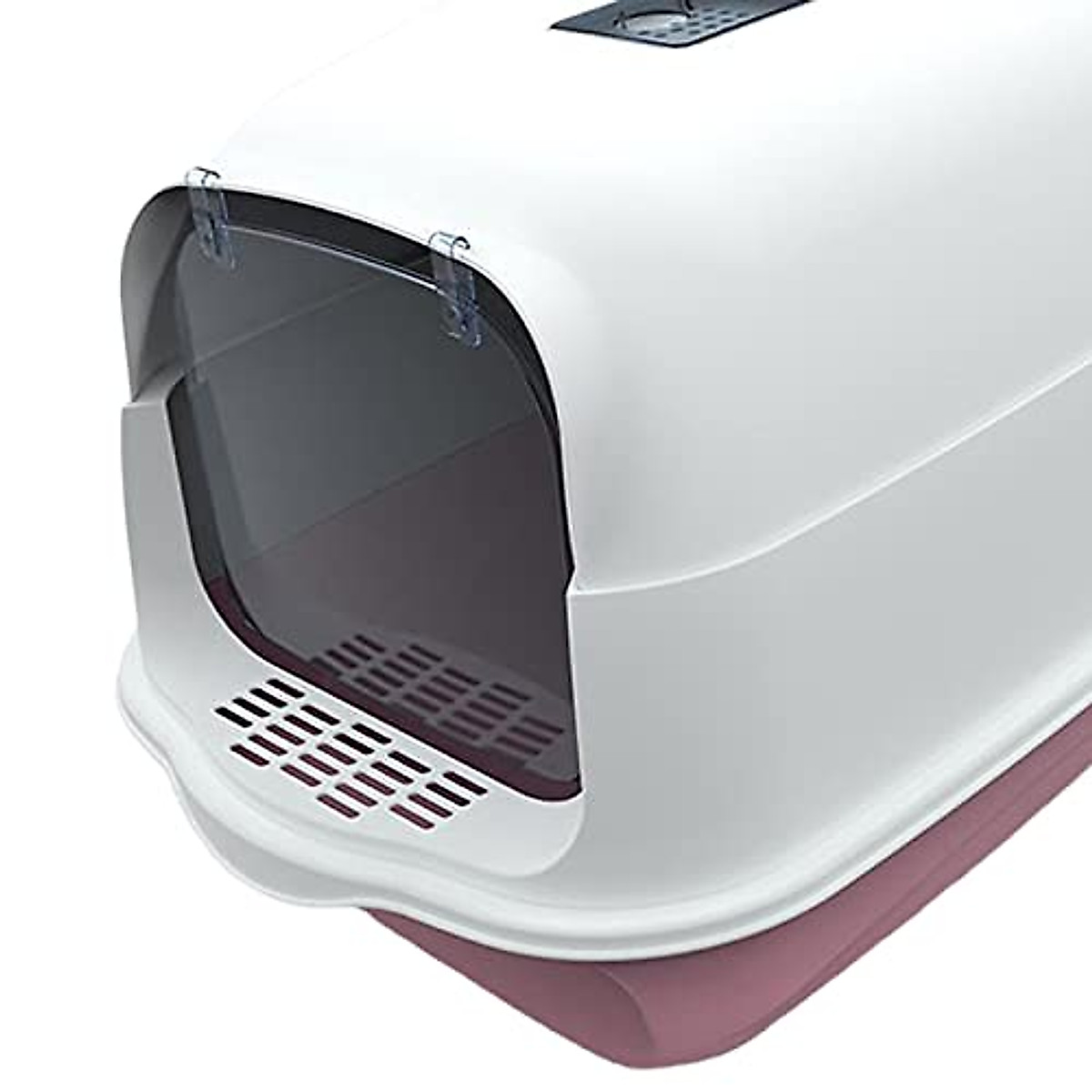 Gralara Large Cat Litter Box with Lid Enclosed Waterproof Easy to Clean Anti Splashing Litter Tray Reusable with Door Toilet Pet Supplies Cat Toilet, Pink Bottom