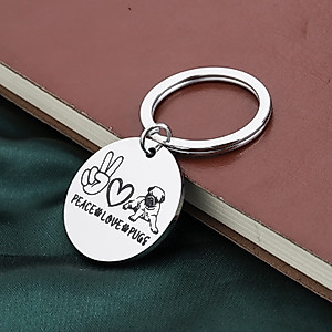 PLITI Pug Keychain Pug Dog Lover Gift Pug Owner Gift Pug Mom Gift Crazy Pug Lady Gift Peace Love Pugs Gift Pug Charm (peace love pugs ky)