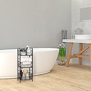 HEOMU Metal Bathroom Shelf Unit, 3 Tier Standing Shower Organizer Caddie with Three Tier Storage Shelving Bathroom Organizer Bins Holds Bath Towels, Soap, Shampoo and Toiletries(Black)