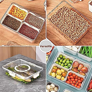 Divided Serving Tray with Lid and Handle,Portable Plastic Veggie Tray,Party Platter,Food Storage Container Box with 4/8 Compartments,for Candy, Fruits, Nuts, Snacks,Picnic (Eight compartments)