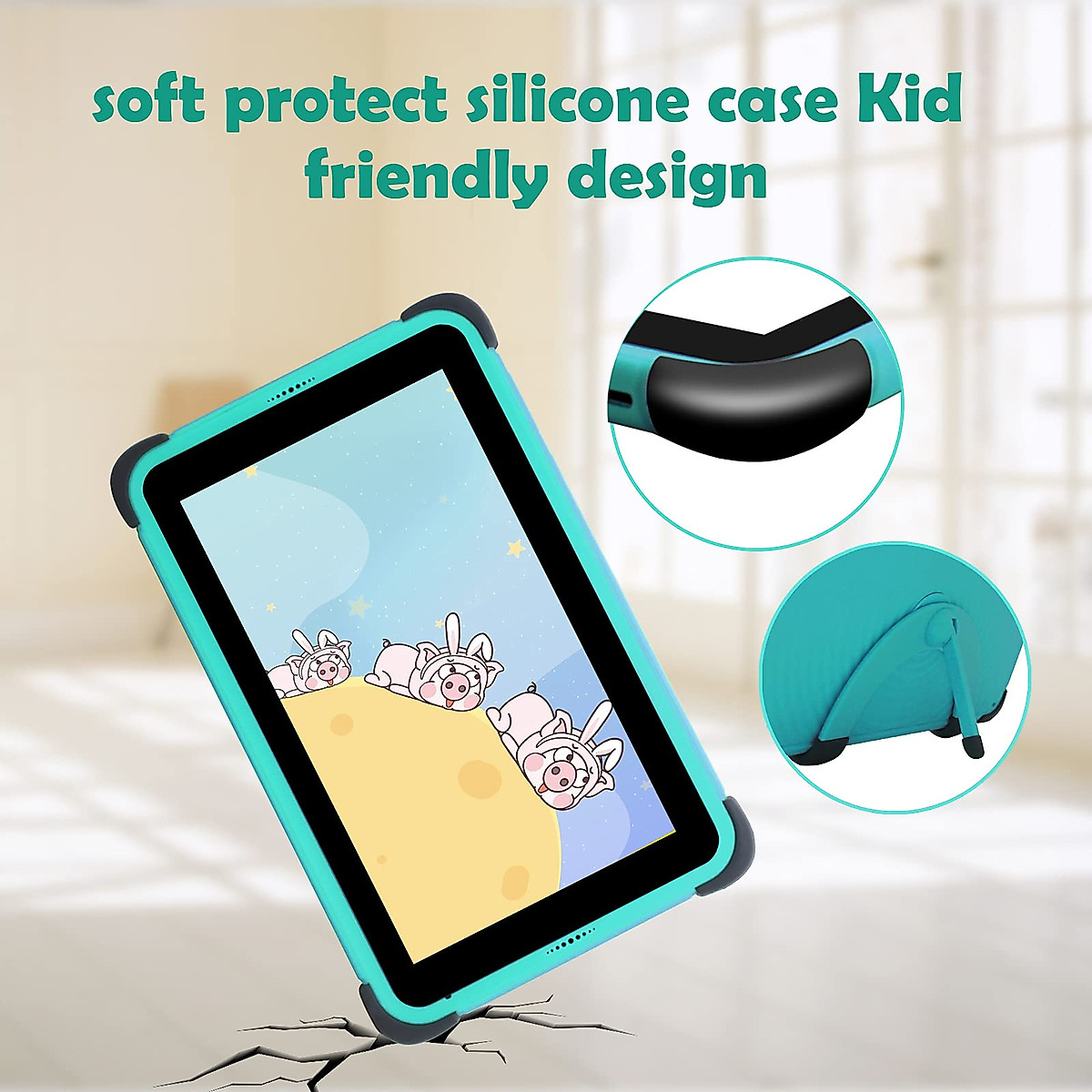 CWOWDEFU 8 inch Kids Tablet,Android Tablets for Kids,AX WiFi 6,32GB ROM TF 256GB,Child Tablet with Parental Control,Camera,Support YouTube Netflix for Boys Girls,with Kids-Tablet Case and Stand(Green)