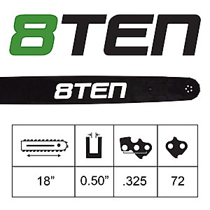 8TEN 18 Inch Chainsaw Guide Bar .050 .325 72DL Chain for Husqvarna 136 137 141 142 440 Rancher 531300438 180SLGK095 Laminated