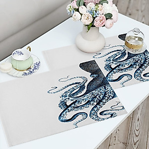 Octopus Placemats for Dining Table Set of 4, Nautical Sea Ocean Giant Octopus Tentacles Kraken Table Mats Stain Resistant Heat Insulation Non-Slip Washable Table Decoration for Kitchen, Blue