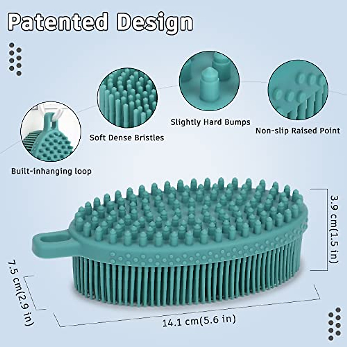 FREATECH Silicone Body Scrubber - Dual-sided Bath Shower Loofah Body Cleansing Brush for Gentle Exfoliation and Massage, Hygienic and Easy to Clean, for Men, Women and Kids, All Skin Types, Green