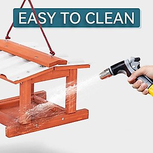 PETSFIT Wooden Bird Feeder, Fly Through Platform with PVC Roof for Outside Hanging, Garden Backyard Decor, Great for Attracting Birds, Gift for Bird Lovers