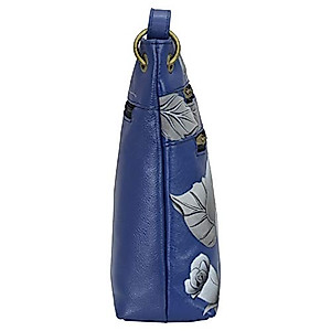 Anna by Anuschka Women's Genuine Leather Medium Crossbody Handbag, Hand Painted Exterior, Romantic Rose Blue