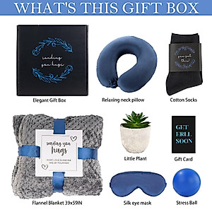 Get Well Gifts For Men,Care Package For Men With Cozy Blanket|Memory Foam Pillow|Stress Ball|Socks|Eye Mask|Thinking Of You Greeting Card|Little Plant,Get Well Soon Gift Basket for Dad|Husband|Brother
