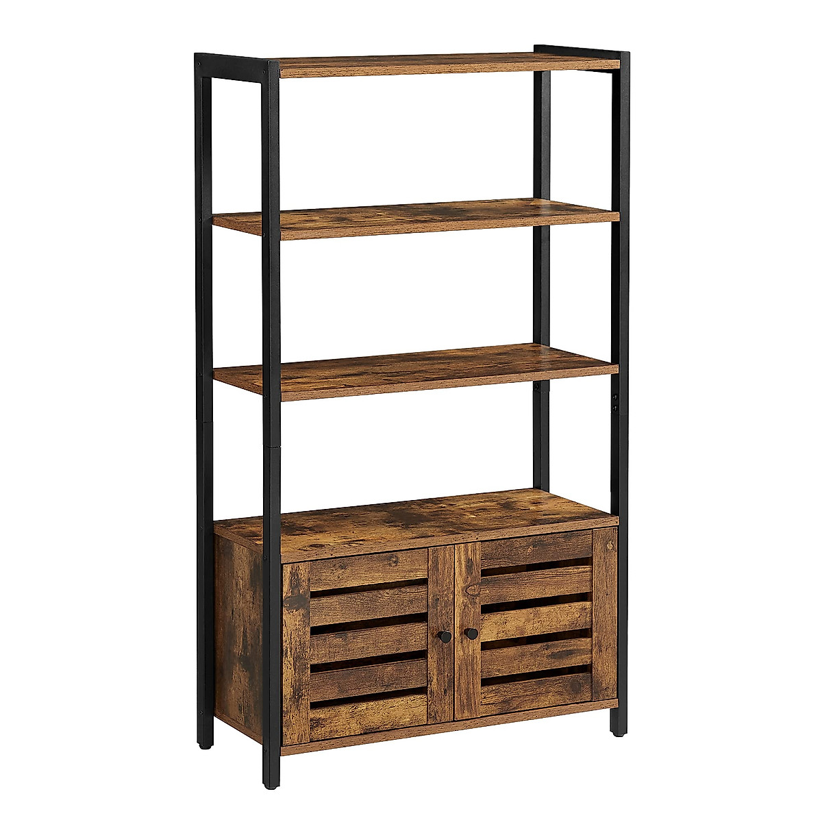 VASAGLE LOWELL Bookshelf, Storage Cabinet with 3 Shelves and 2 Louvered Doors, Industrial Bookcase in Living Room, Study, Bedroom, Multifunctional, Rustic Brown ULSC75BX
