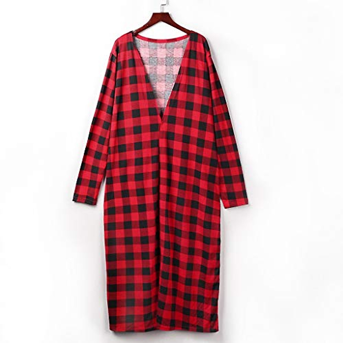 NEARTIME Women's Long Sleeve Waterfall Lightweight Plaid Cardigan Boho Kimono Cover Up Casual Outwear