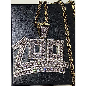 100 PERCENT EMOJI Money Custom Pendant Iced Out Diamond cz Necklace Men Women 925 Italy Gold Finish Iced Silver Charm Ice Out Pendant Stainless Steel Real 3 mm Rope Chain, Rope Necklace (20)