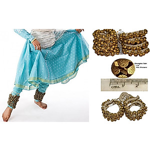 Prisha India Craft Kathak Ghungroo Pair, (75+75) (16 No. Ghungroo) Big Bells Tied with Cotton Cord Indian Classical Dancers Anklet Musical Instrument