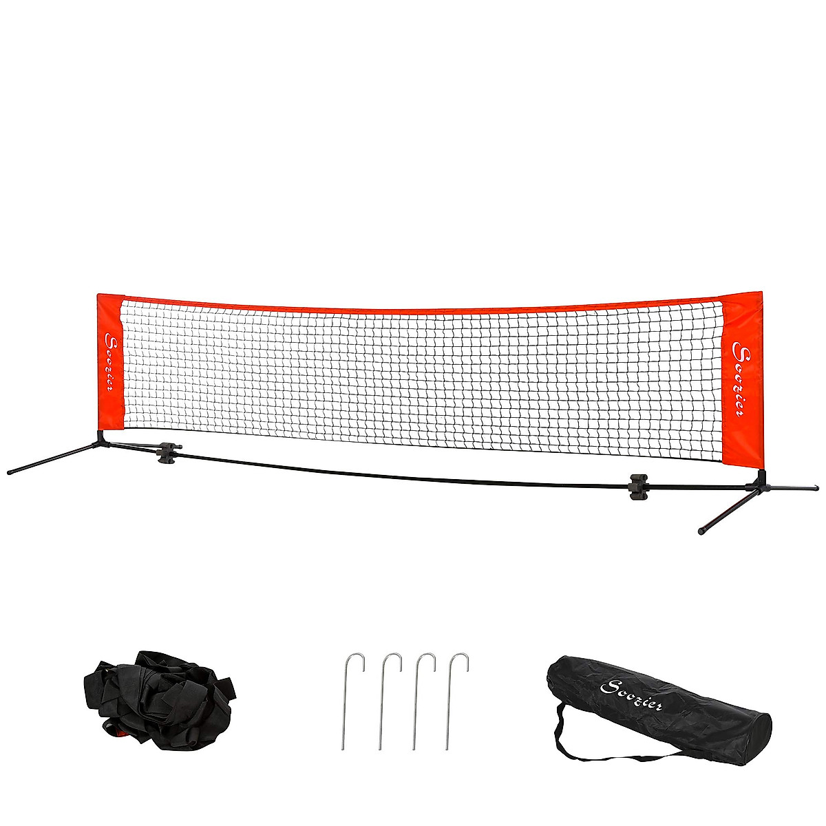 Soozier 10ft Portable Soccer Tennis/Pickleball/Badminton/Mini Tennis Net w/Sideline for Training with Included Storage Bag, Red