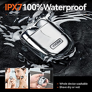 yoose Mini Rotary Shaver, Electric Razor for Men, Alloy Body & Magnetic Shaving Head, Close Shave, IPX7 Waterproof, USB C Rechargeable, Cordless Electric Razor with Travel Case, Ideal Gift, Silver