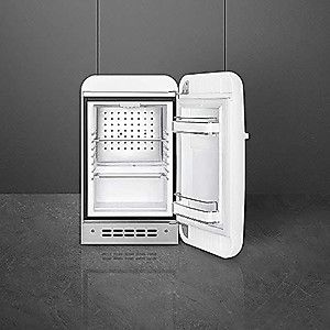 Smeg FAB5URWH3 16" 50's Retro Style Series Compact Cooler with 1.5 cu. ft. Capacity Automatic Defrost LED Interior Lighting and Adjustable Shelves White, Right Hand Hinge
