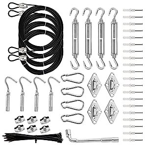 Garden expert Shade Sail Hardware Kit with Nylon Coated Cable Wire, 304 Stainless Steel Installation Kit for Rectangle Triangle Sun Shade Capony for Outdoor Patio Garden