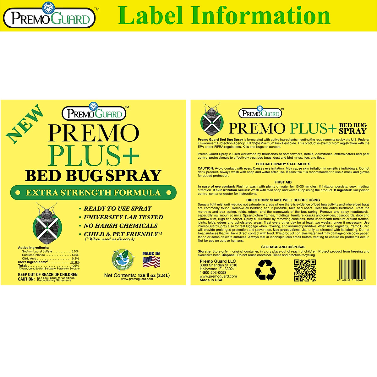 Premo Plus+ Bed Bug Spray Extra Strength – 128 oz – Fast Acting Bed Bug Treatment & Killer – Stain & Scent Free – Child & Pet Safe – Powerful New Stronger Formula – Natural with No Harmful Chemicals