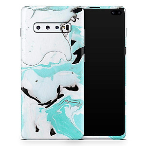 DesignSkinz Black and Teal Textured Marble 2 Protective Vinyl Decal Wrap Skin Cover Compatible with The Samsung Galaxy S20 (Screen Trim & Back Glass Skin)